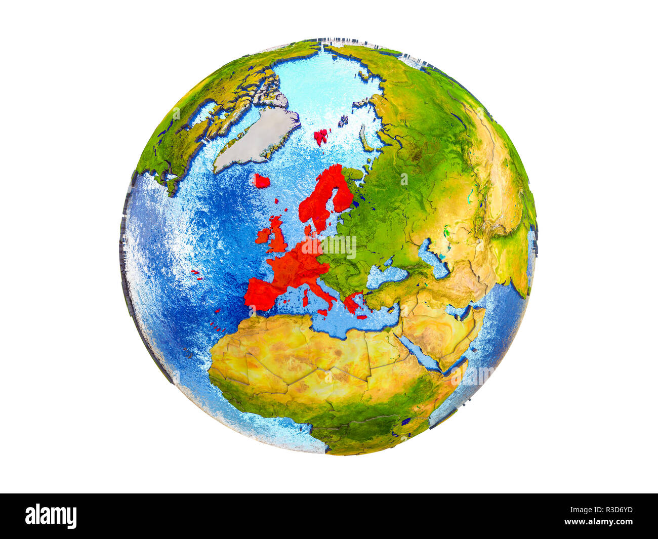 Western Europe on 3D model of Earth with country borders and water in ...