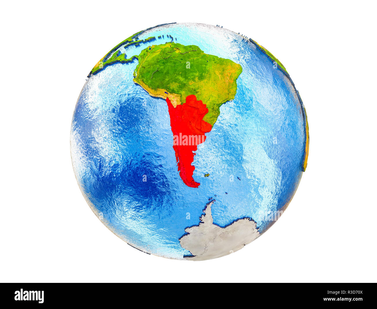 Southern Cone on 3D model of Earth with country borders and water in ...