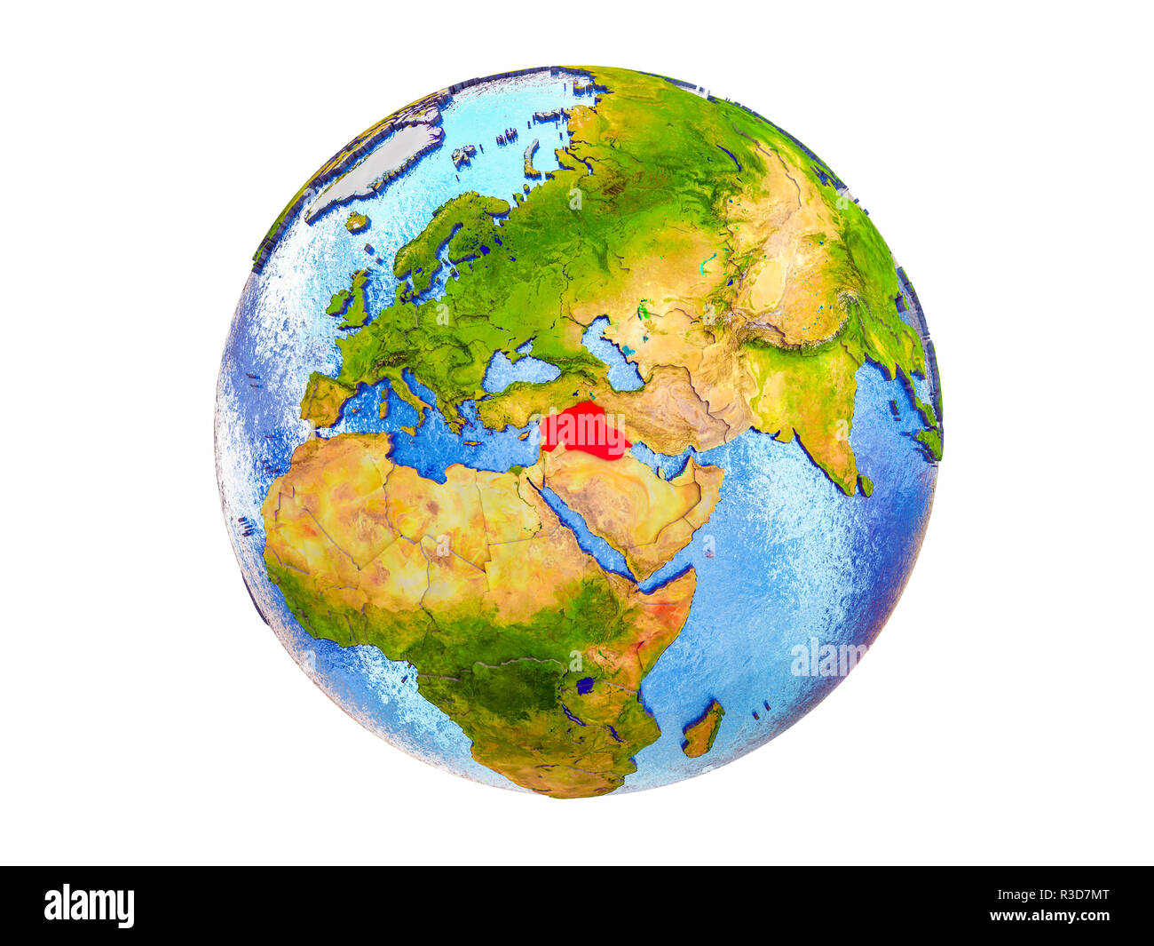 Islamic State on 3D model of Earth with country borders and water in ...