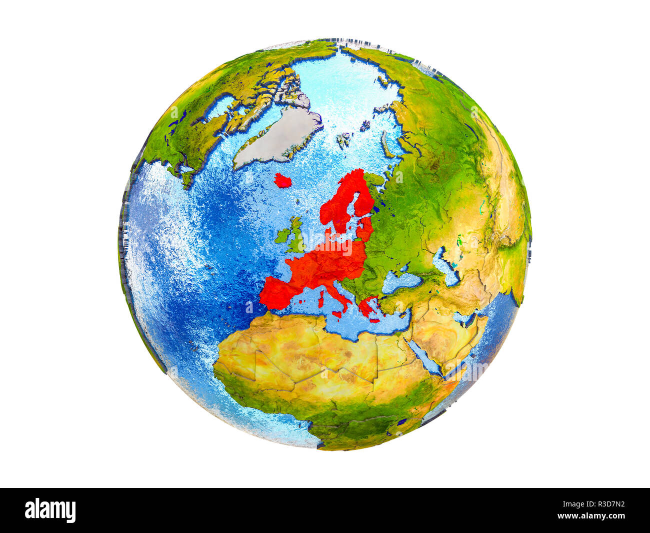 Schengen Area members on 3D model of Earth with country borders and ...