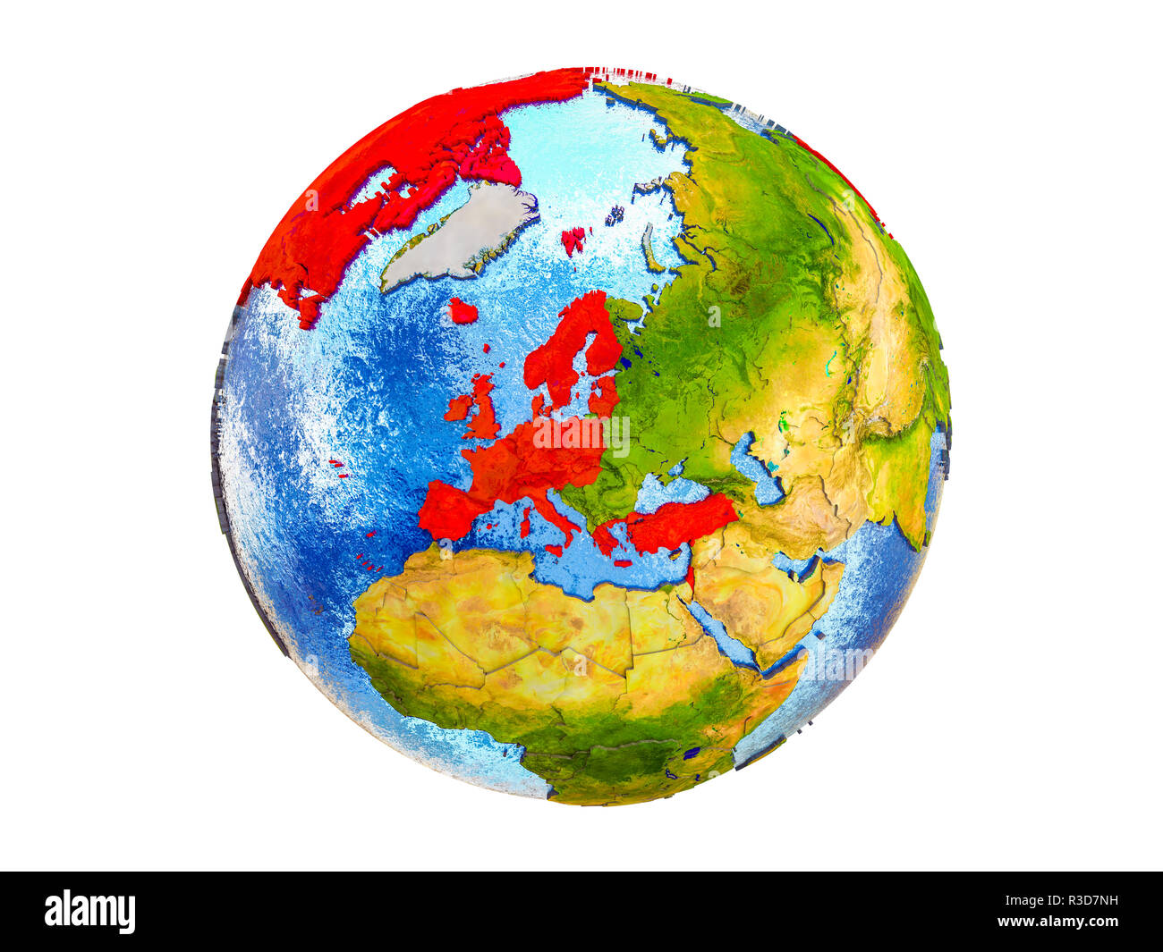 OECD European members on 3D model of Earth with country borders and ...