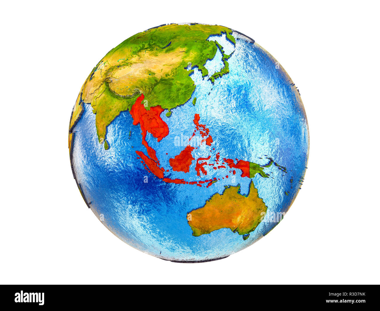 ASEAN memeber states on 3D model of Earth with country borders and ...