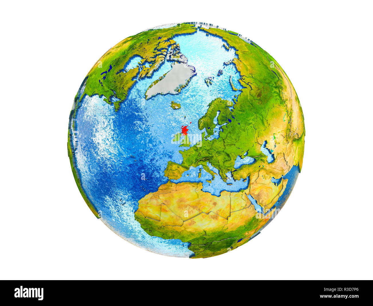 Scotland on 3D model of Earth with country borders and water in oceans ...