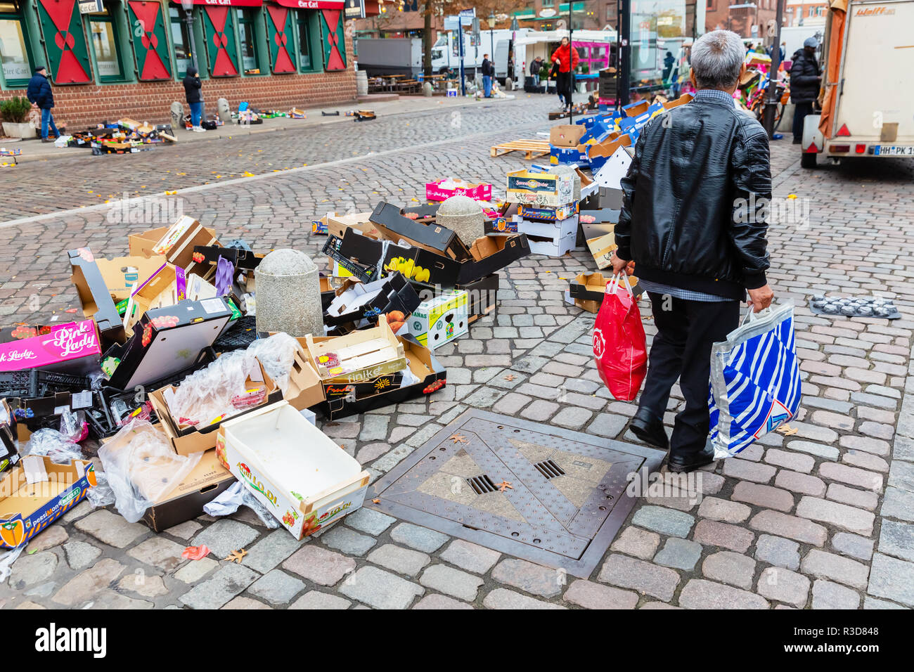Hamburg, Germany - November 11, 2018: garbage on the street after ...