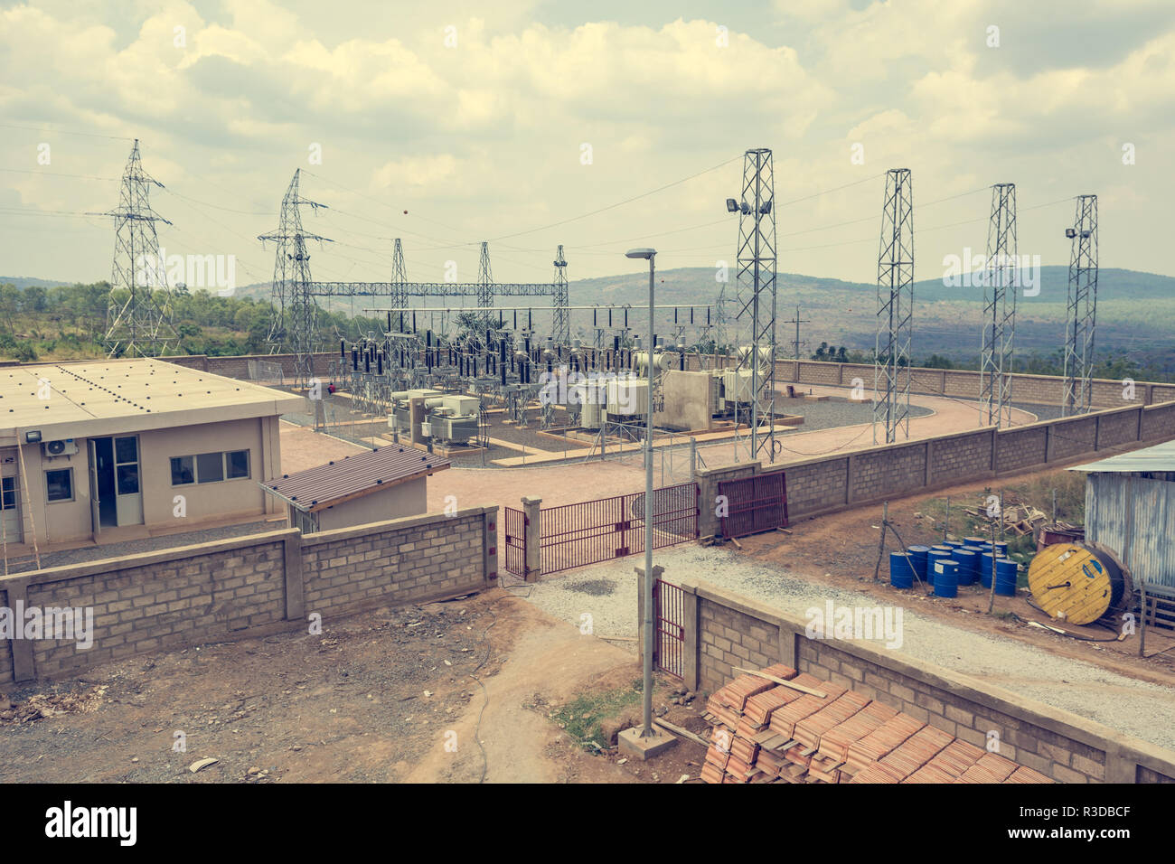 High voltage transformer modern substation electrical switchyard ...