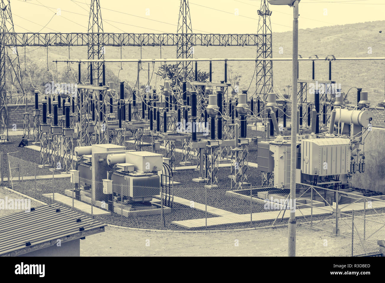 High voltage transformer modern substation electrical switchyard ...