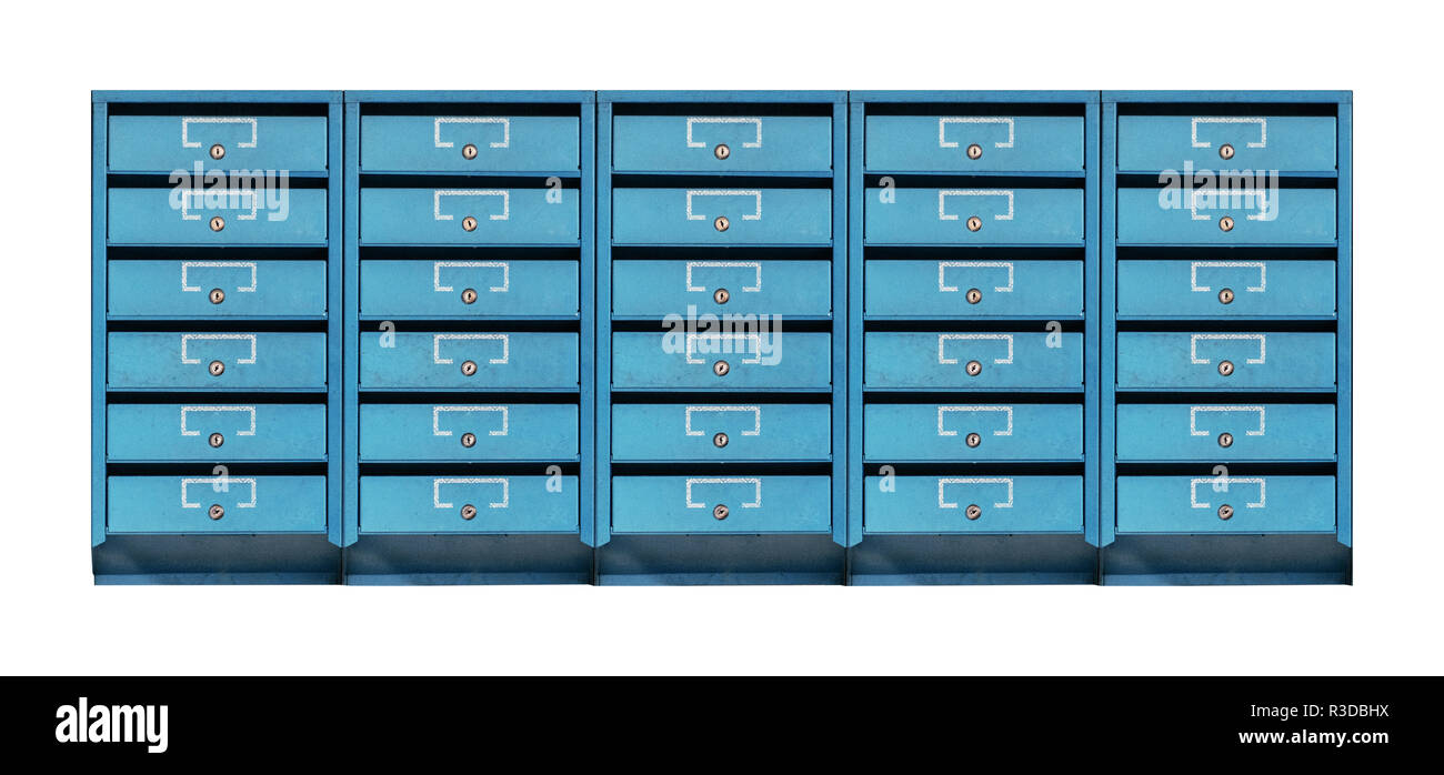 Isolated ukrainian mailboxes in blue color with locks Stock Photo - Alamy