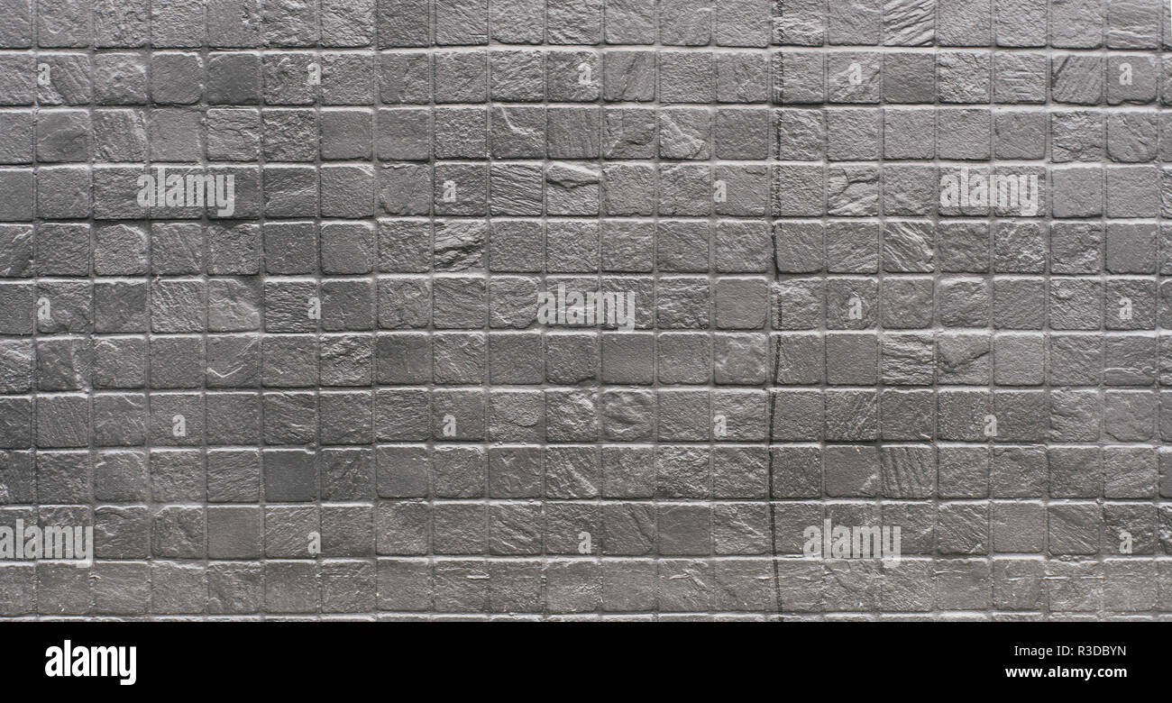 Grunge industrial silver painted square brick wall background in Kyiv ...