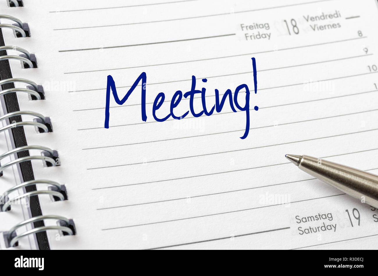 schedule with the entry meeting Stock Photo - Alamy