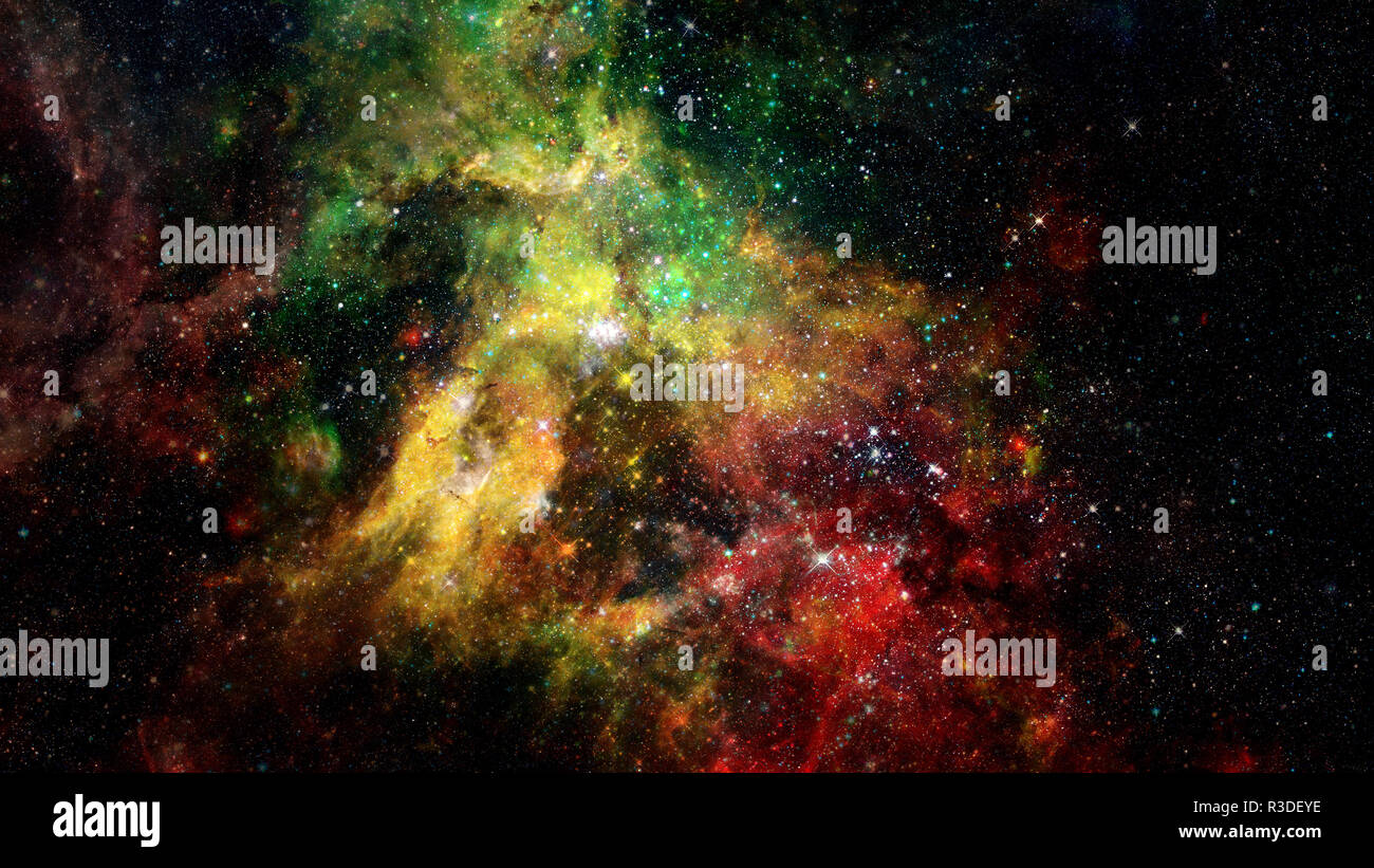 Abstract bright colorful universe. Nebula night starry sky in rainbow ...