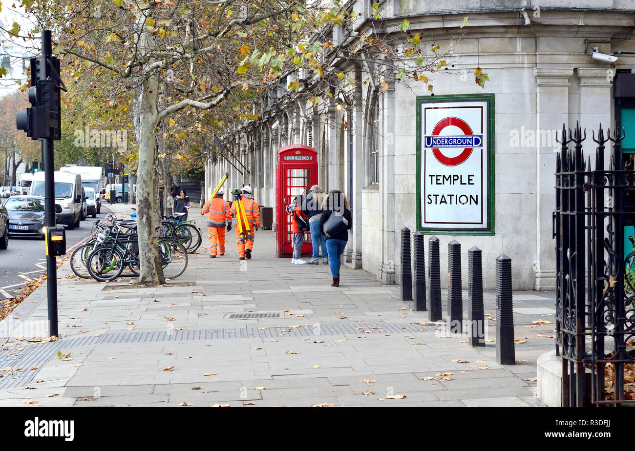 Temple Tube Station on the Victoria Embankment, London, England, UK ...