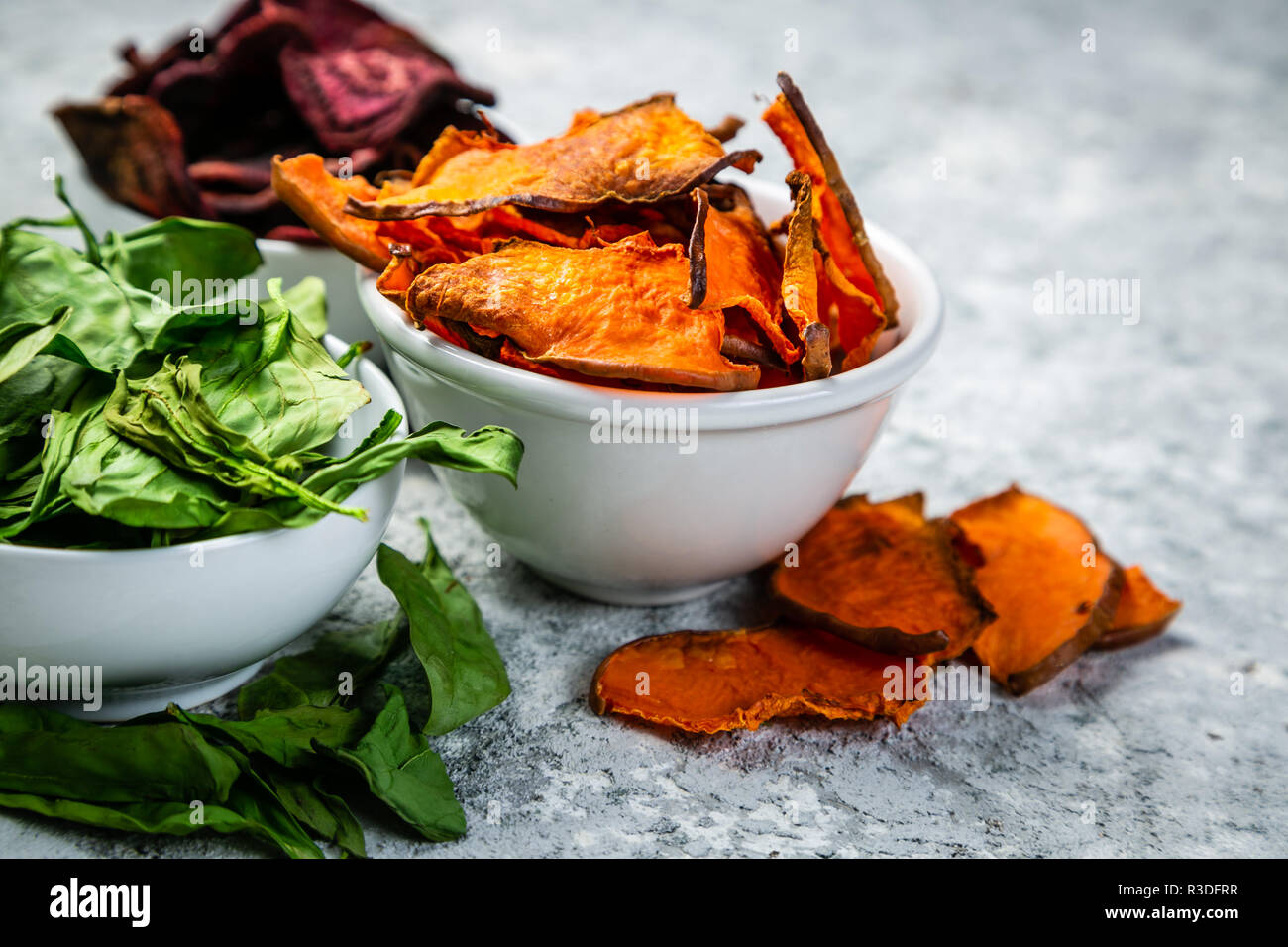 Healthy potato chips alternative - vegetable chips (beet root, pumpkin ...