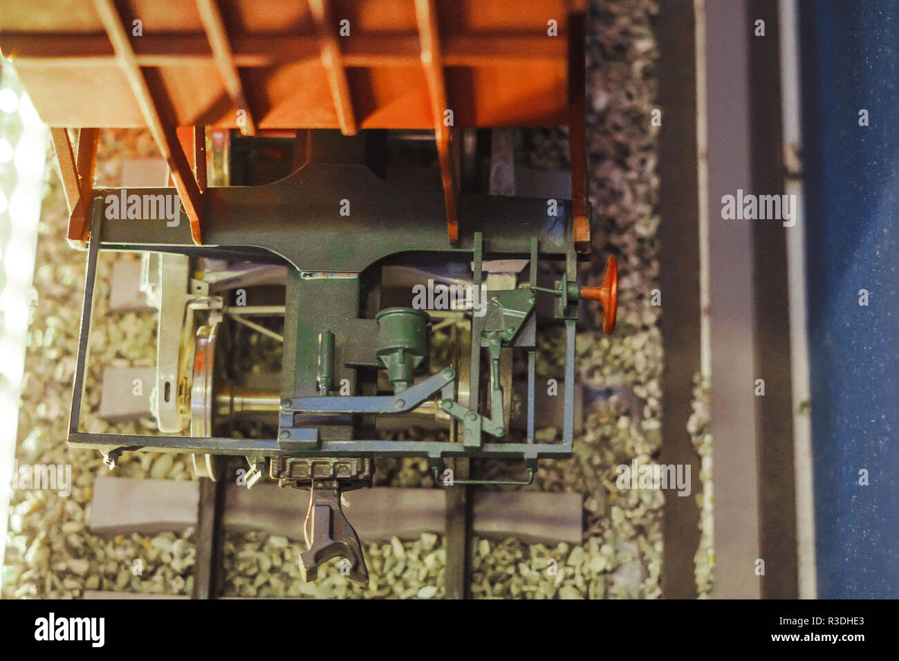 Black model Locomotive on track layout with headlamp Stock Photo - Alamy