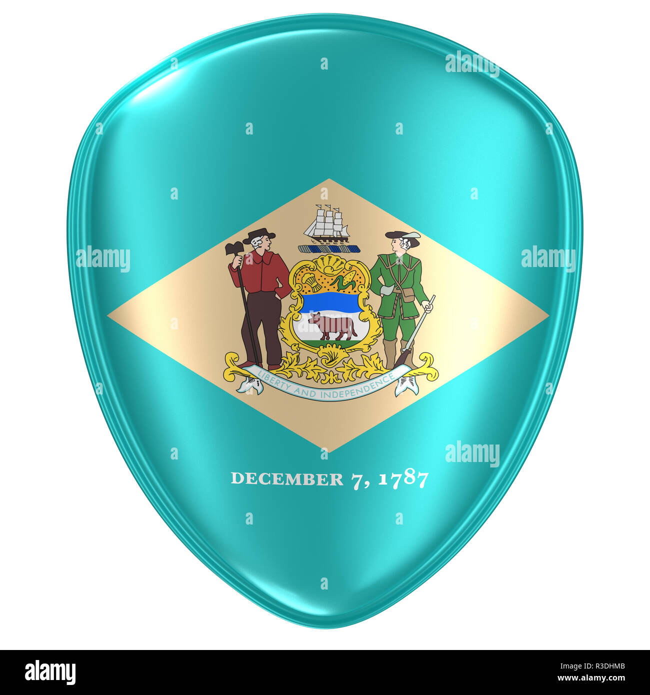 3d rendering of a Delaware USA State flag icon on white background ...