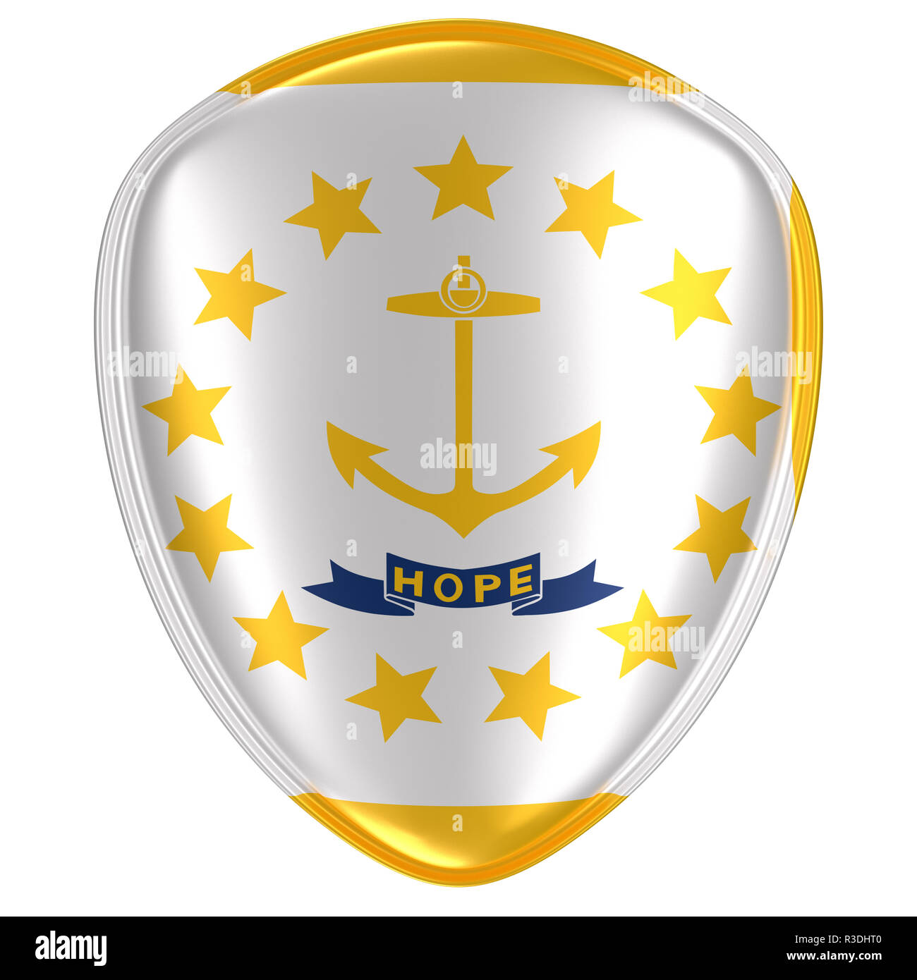 3d rendering of a Rhode Island USA State flag icon on white background ...