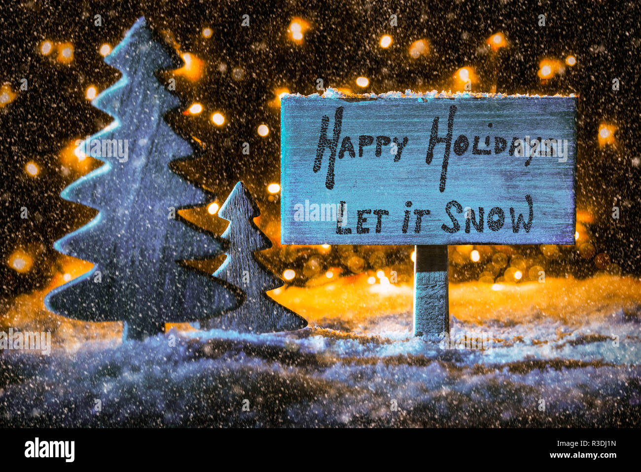 Wooden Sign With English Calligraphy Happy Holidays, Let It Snow ...