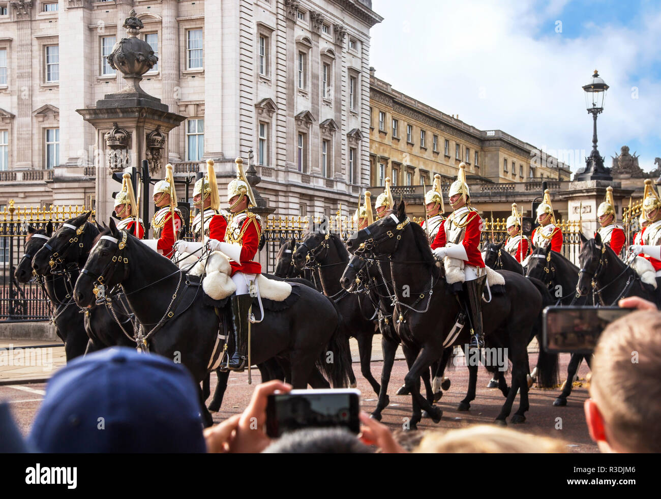 guards on the horses at the Buckingham Palace during the traditional Changing of the Guard ...