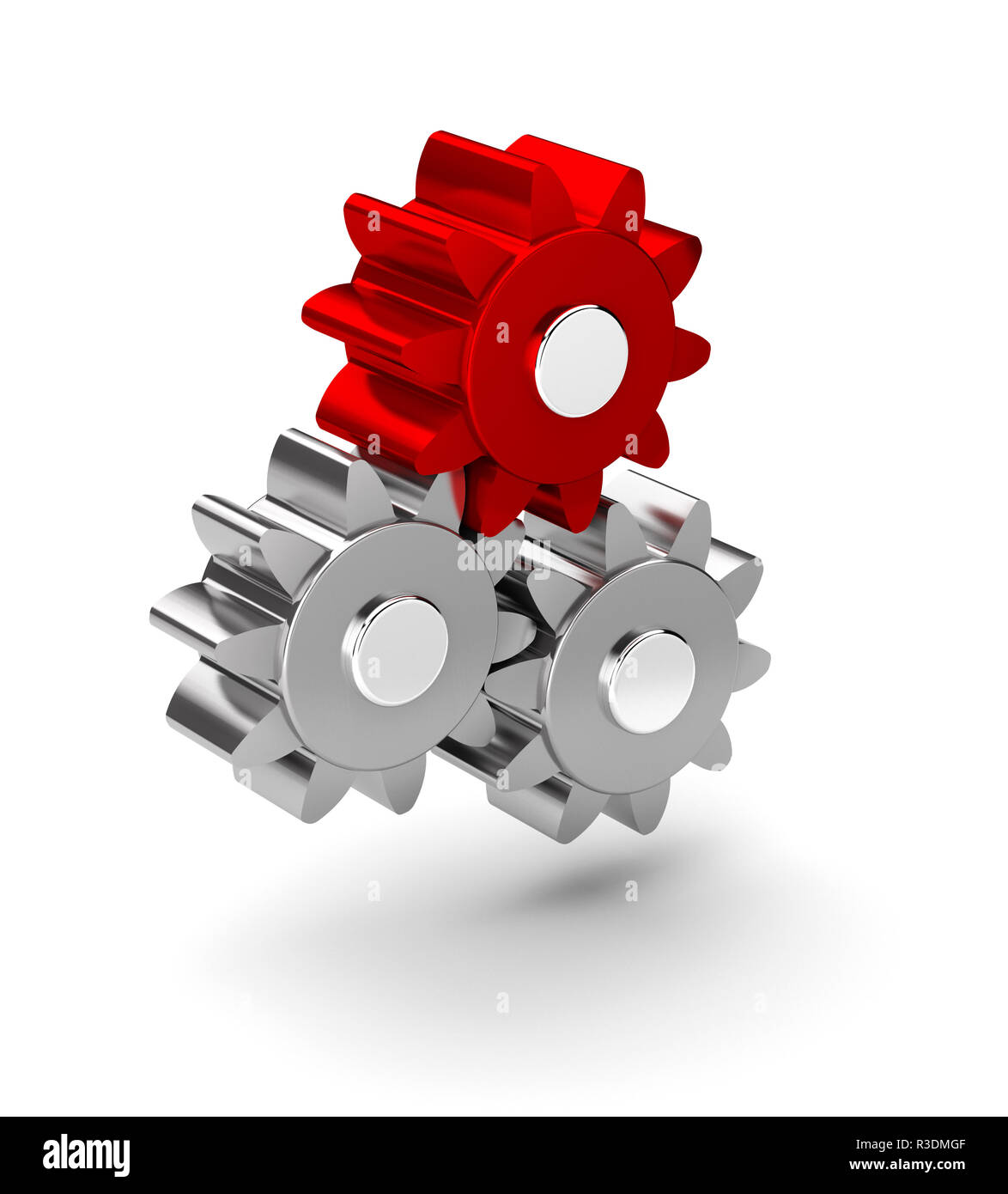 three cog wheels on white background Stock Photo - Alamy