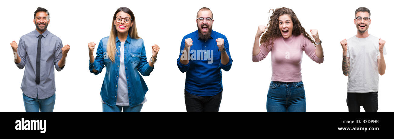 Collage of group of young casual people over isolated background ...