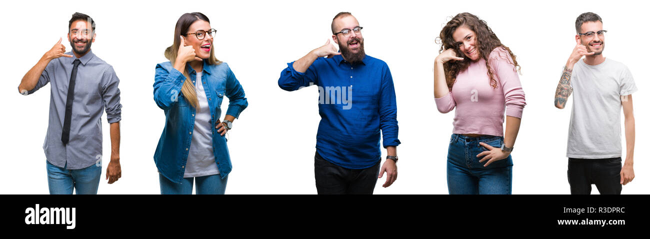 Collage of group of young casual people over isolated background ...