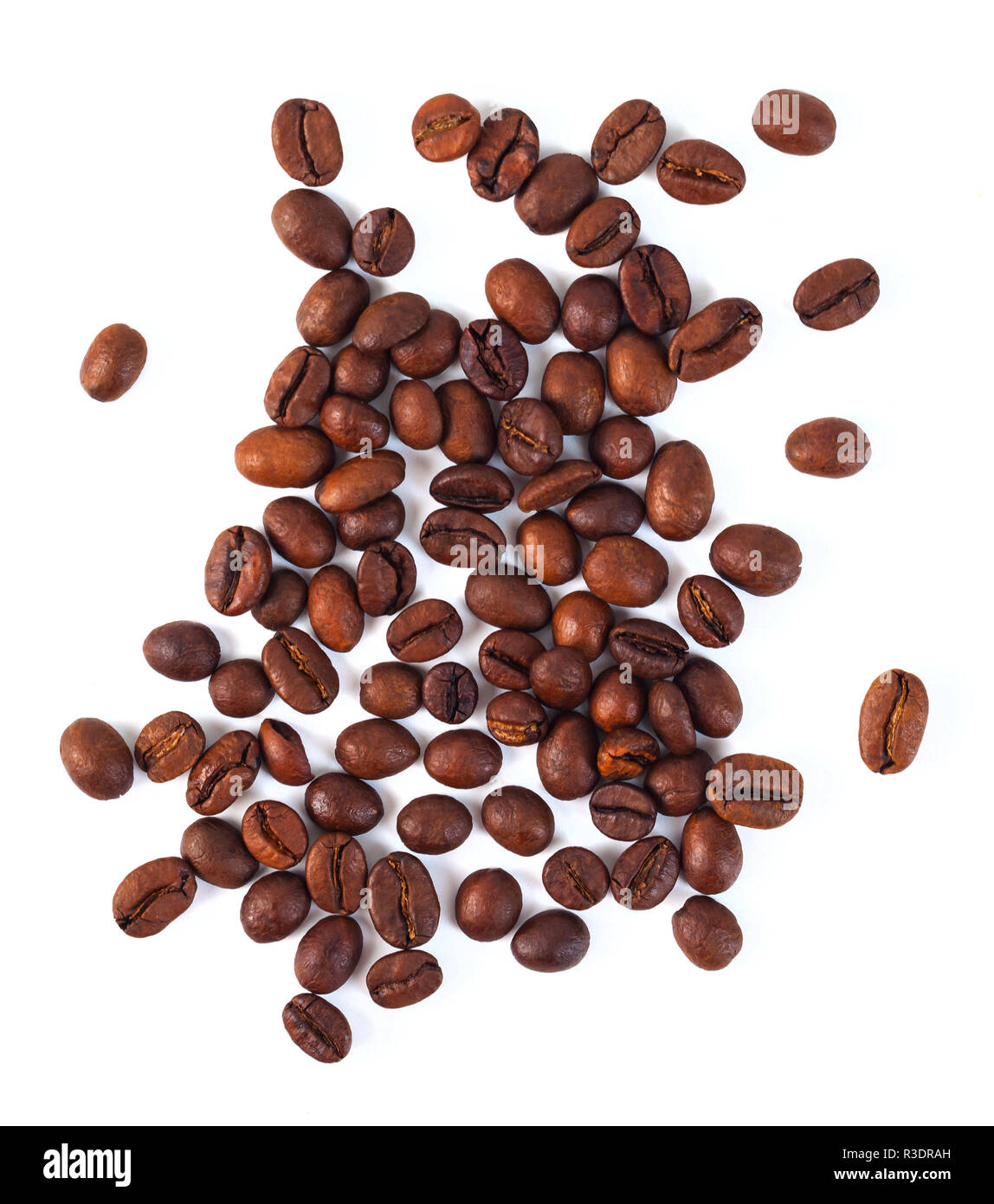 Roasted coffee beans isolated on white background. Three coffee beans ...