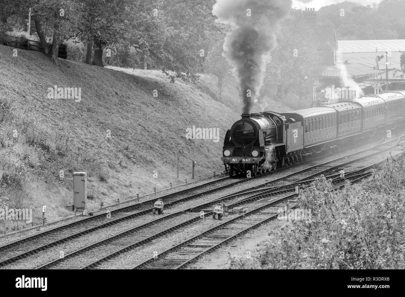 Old railway poster bluebell railway Black and White Stock Photos ...