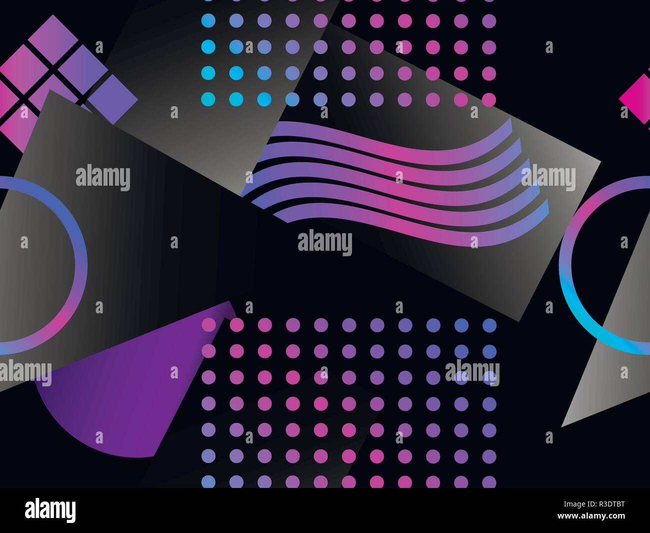 Memphis seamless pattern. Asymmetrical geometric objects gradient in ...