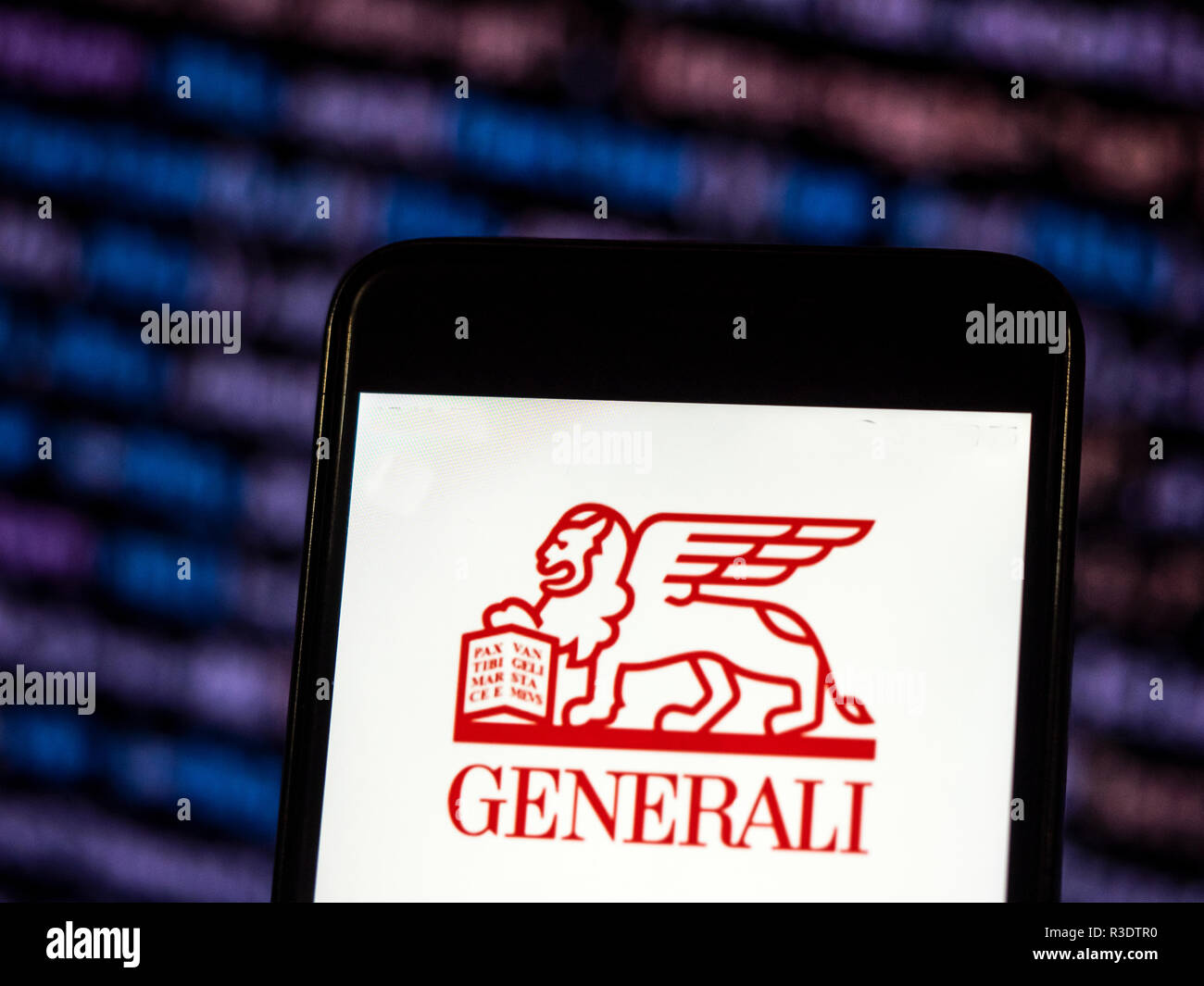 Assicurazioni Generali Insurance company logo seen displayed on smart ...