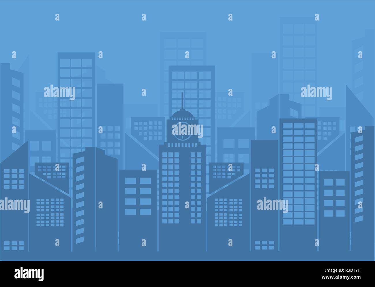Flat night urban cityscape on blue background illustration Stock Vector ...