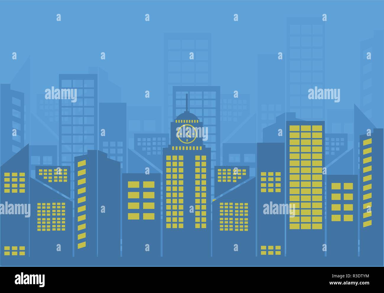 Flat night urban cityscape on blue background illustration Stock Vector ...
