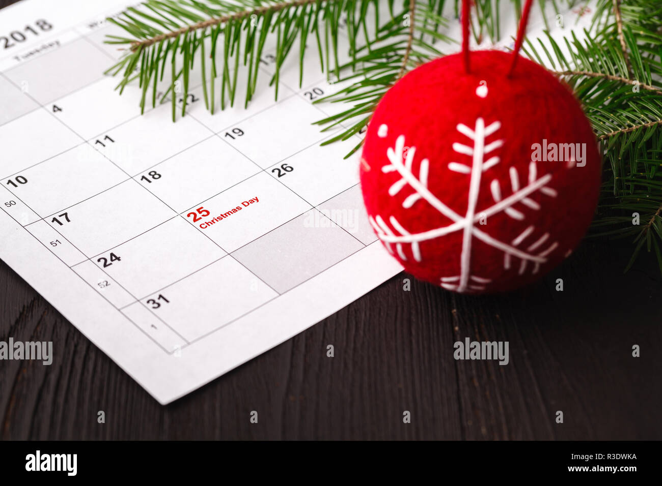 25 date on calendar with Red mark. Save the date. Christmas holiday ...