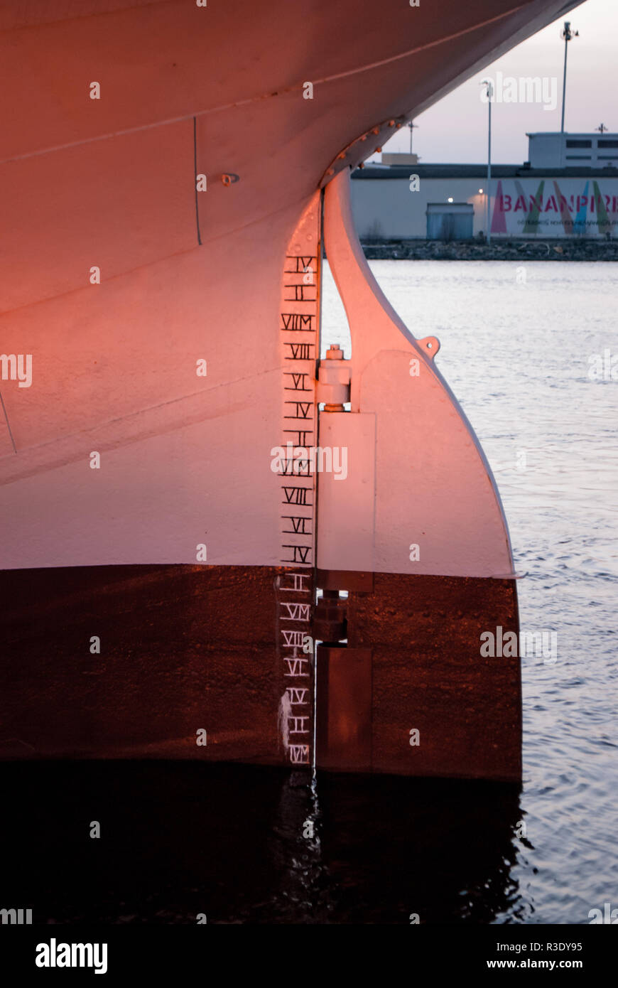 Boat rudder with number measuring height of water Stock Photo - Alamy