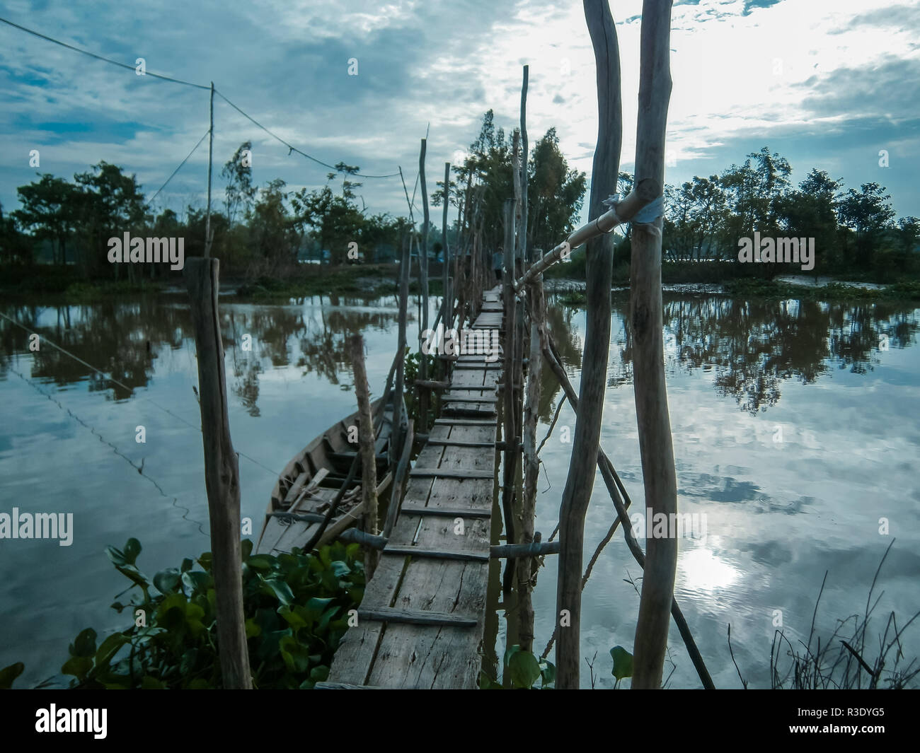 Wooden walkway over water in Vietnam Stock Photo - Alamy