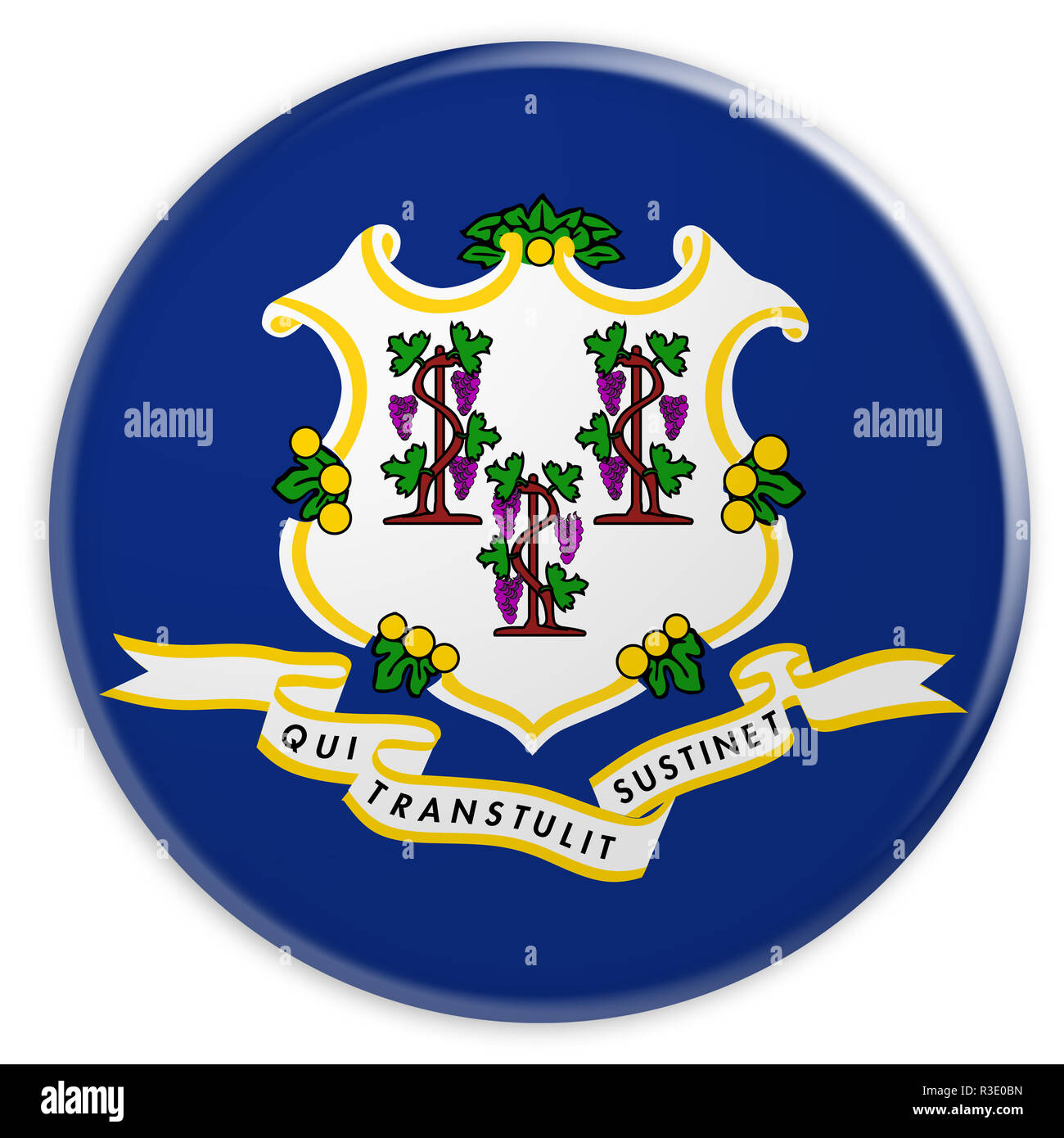 US State Button: Connecticut Flag Badge, 3d illustration on white ...