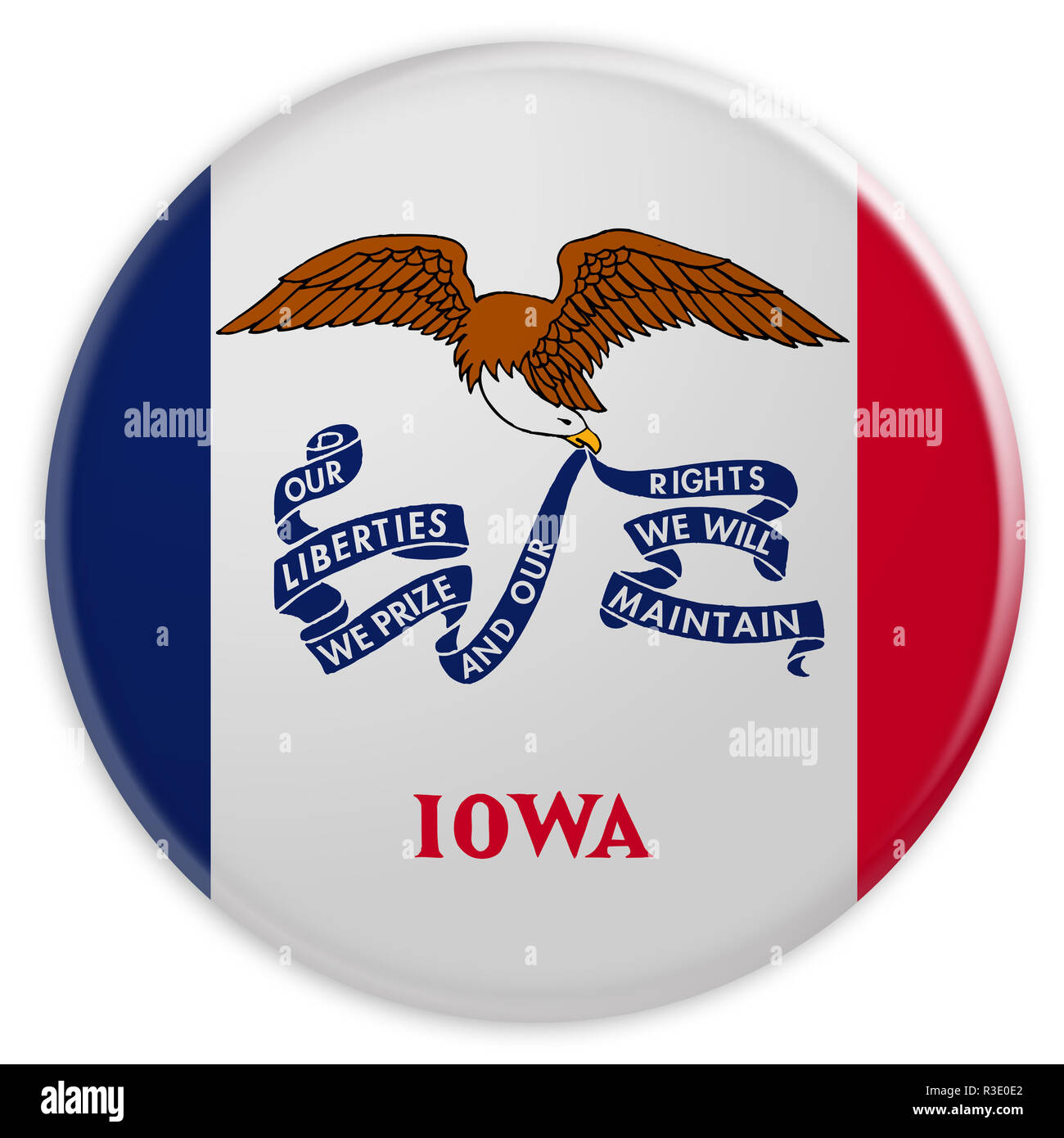 US State Button: Iowa Flag Badge, 3d illustration on white background ...