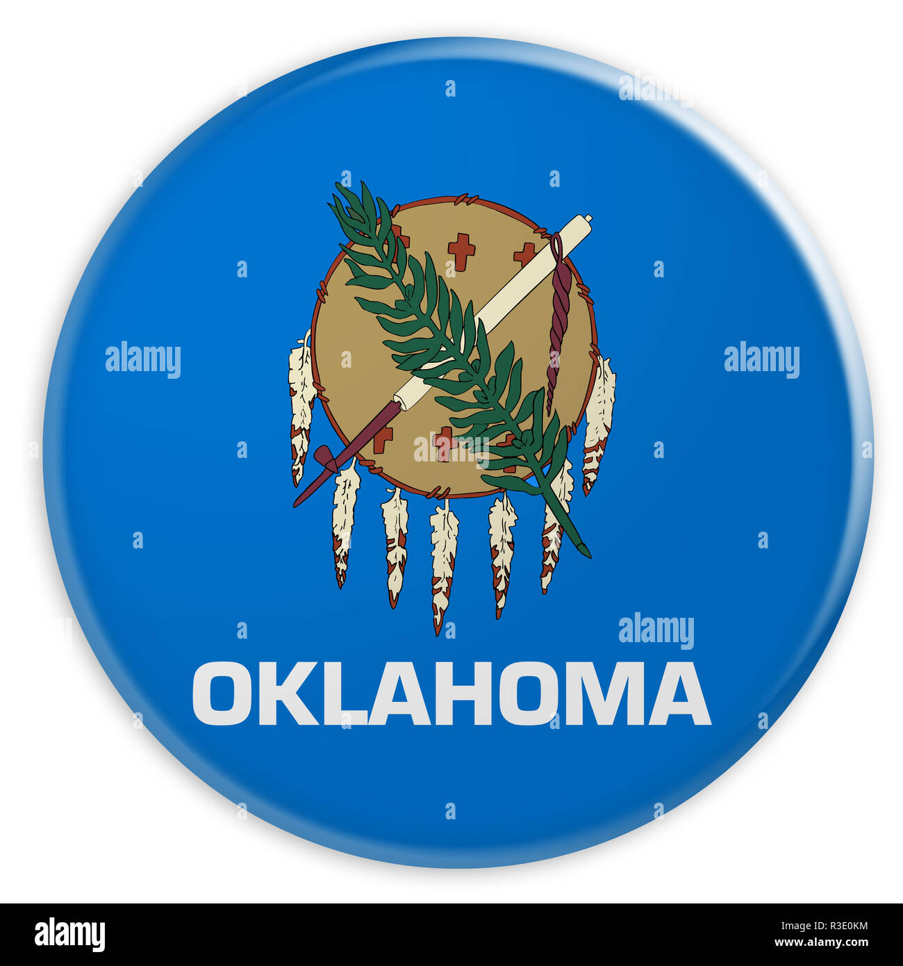 US State Button: Oklahoma Flag Badge, 3d illustration on white ...