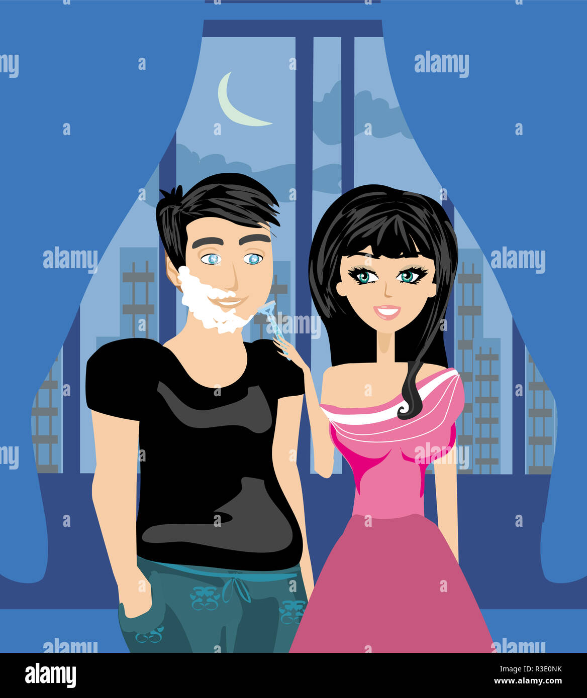Woman shaving boyfriend face hi-res stock photography and images - Alamy