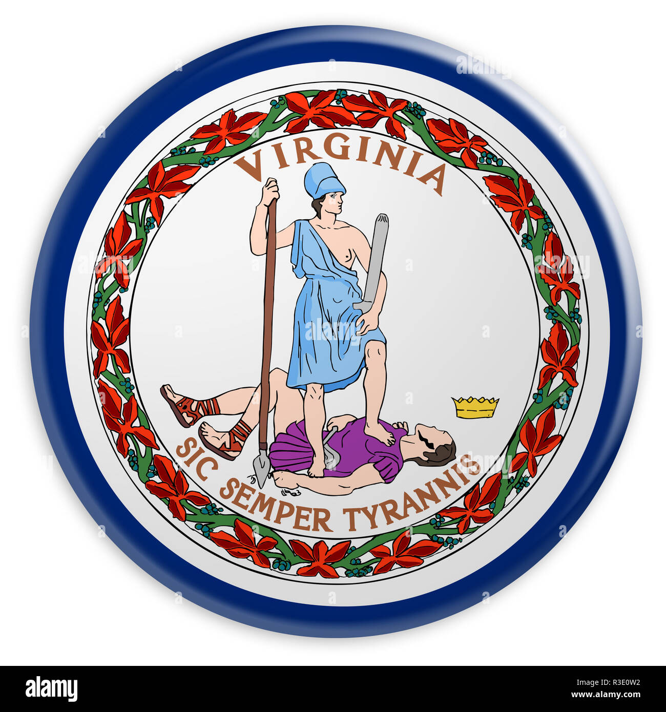 US State Button: Virginia Flag Badge, 3d illustration on white ...