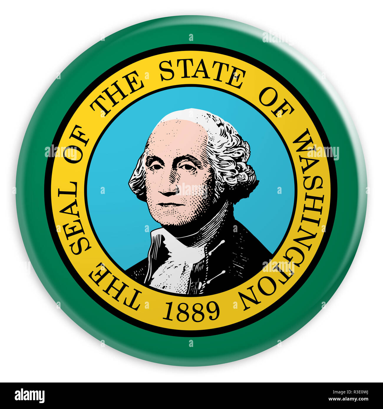 US State Button: Washington Flag Badge, 3d illustration on white ...
