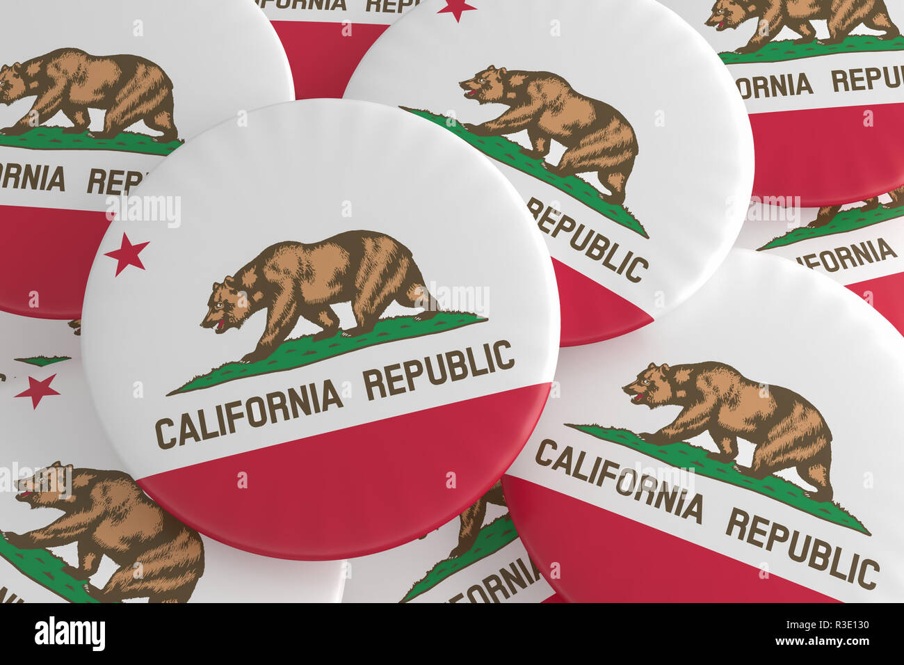 US State Buttons: Pile of California Flag Badges, 3d illustration Stock ...