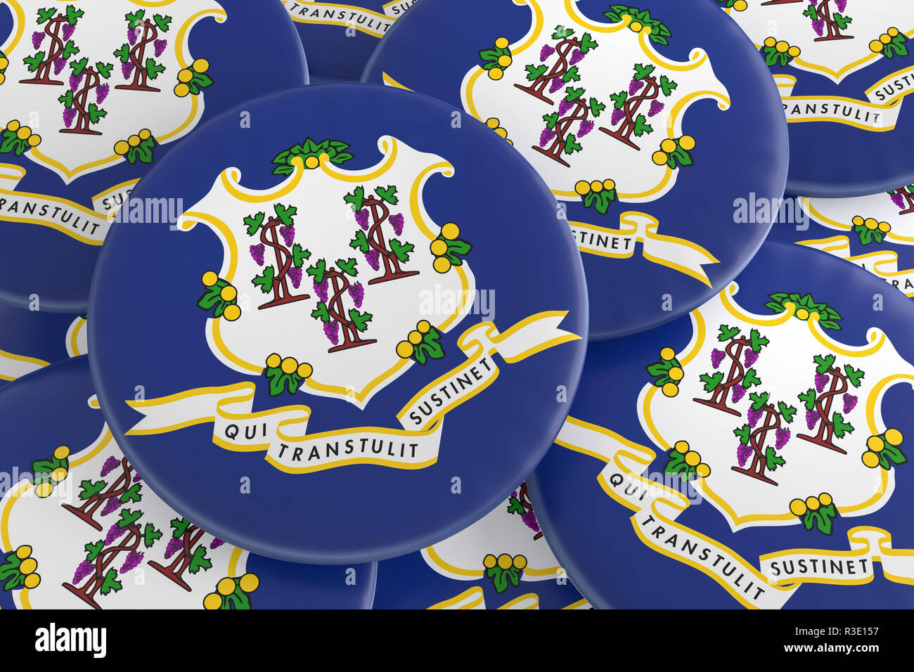 US State Buttons: Pile of Connecticut Flag Badges, 3d illustration ...