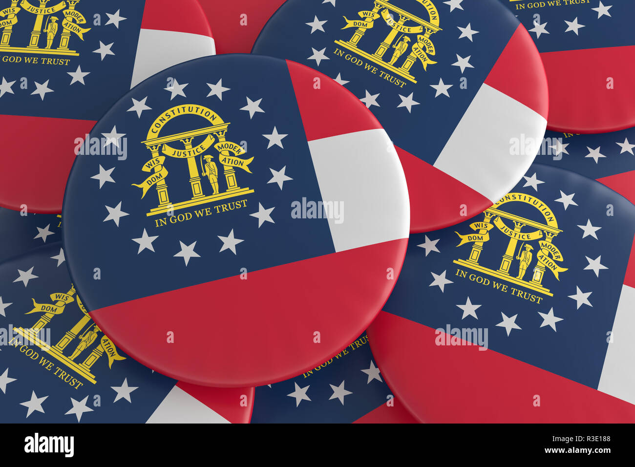 US State Buttons: Pile of Georgia Flag Badges, 3d illustration Stock ...