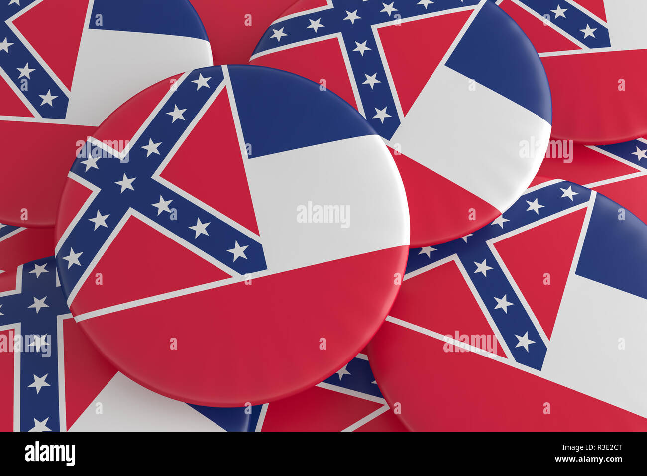 US State Buttons: Pile of Mississippi Flag Badges, 3d illustration ...