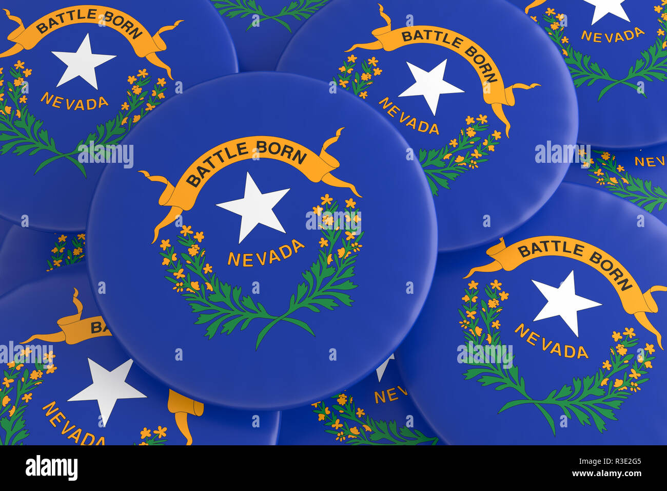 US State Buttons: Pile of Nevada Flag Badges, 3d illustration Stock ...