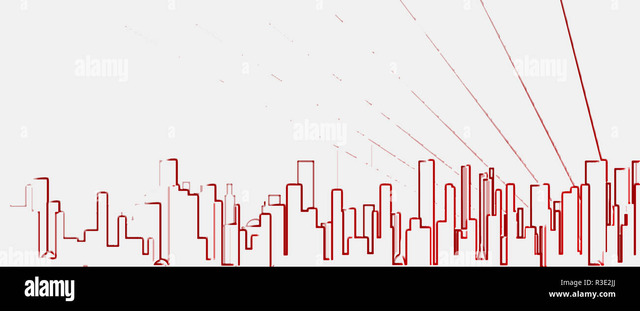 A red cityscape shown in line drawing and silhouette Stock Photo - Alamy