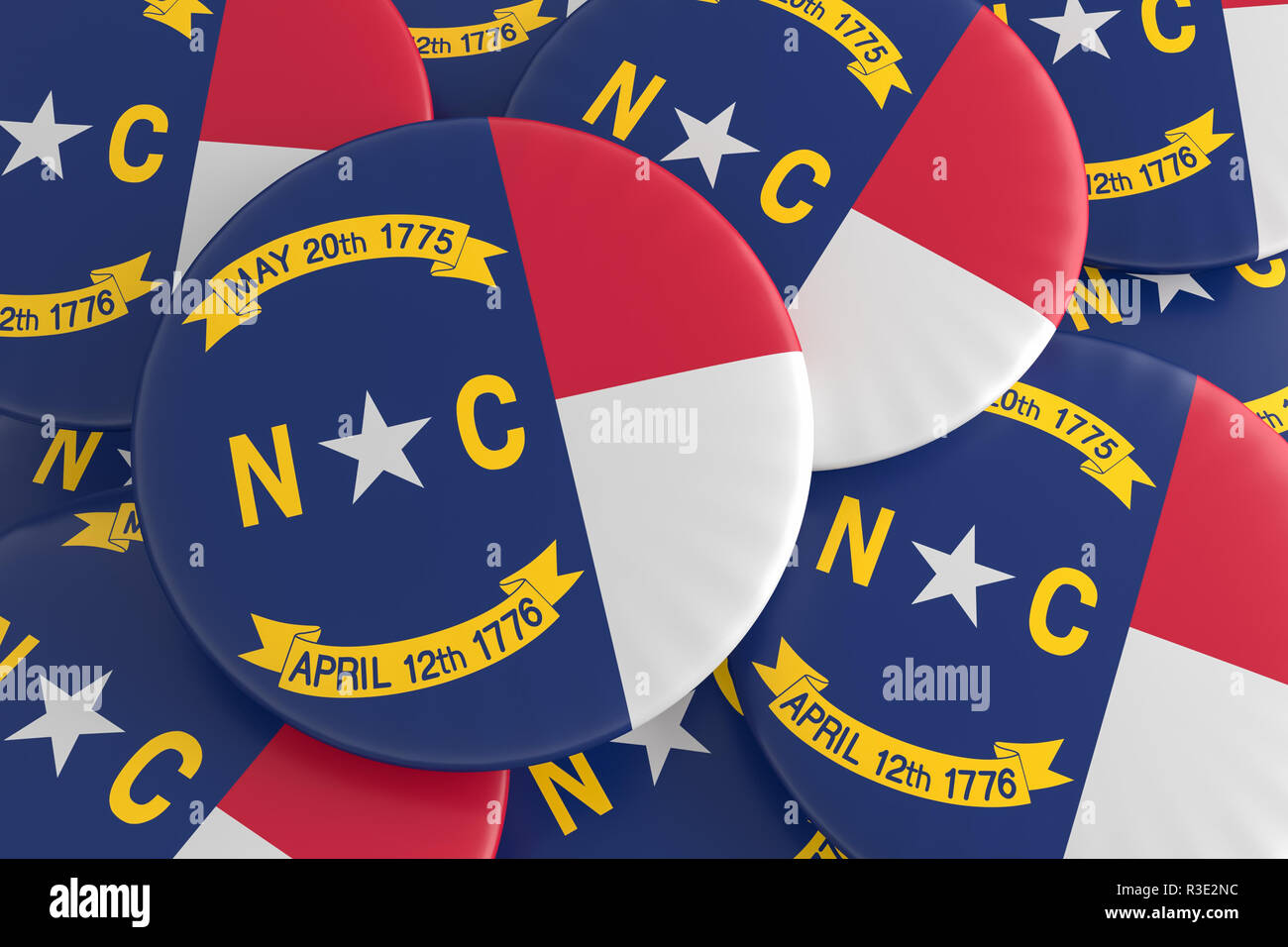US State Buttons: Pile of North Carolina Flag Badges, 3d illustration ...