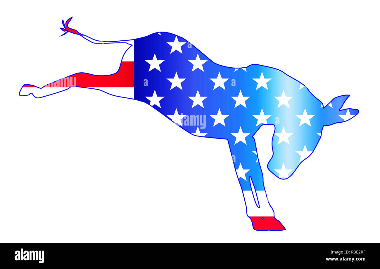 The United States of American Democrat party donkey flag over a white ...