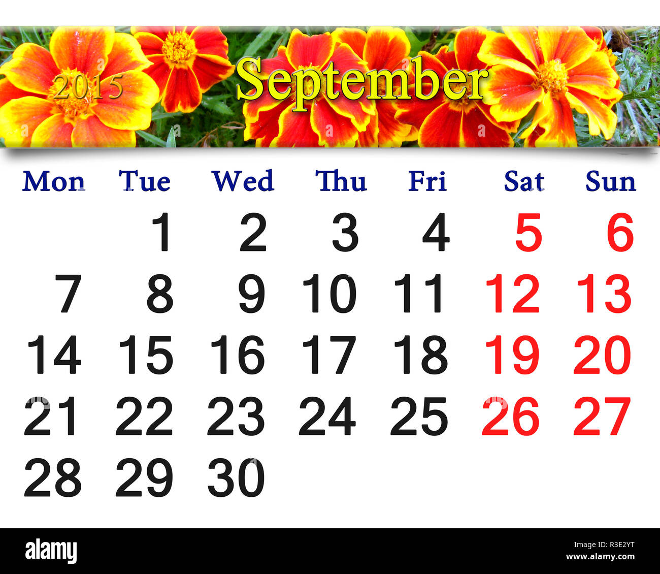 September 2015 calendar hi-res stock photography and images - Alamy