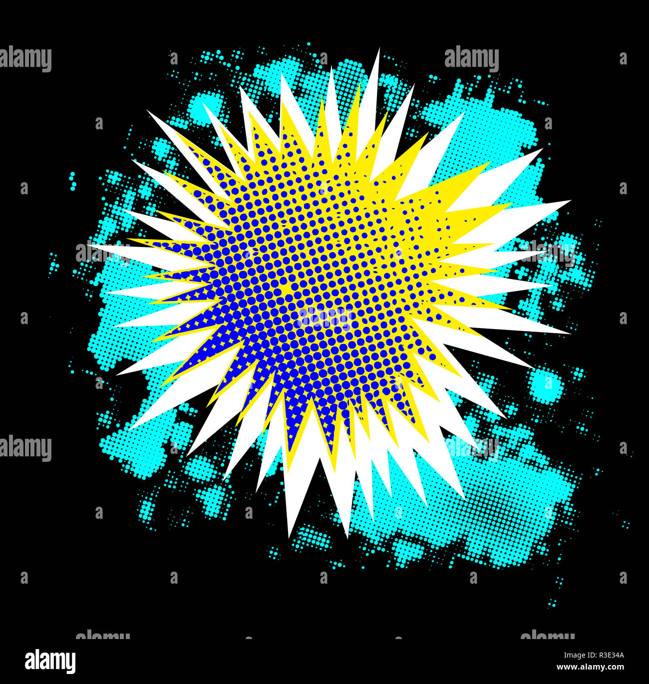 A comic cartoon style exclamation explosion over a black background ...