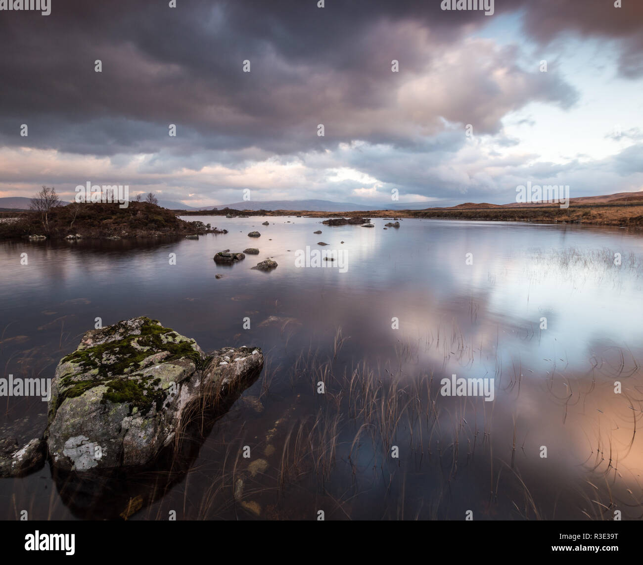 Reflections in a water at Loch Nah-Achlaise, Scottish Highlands Stock ...